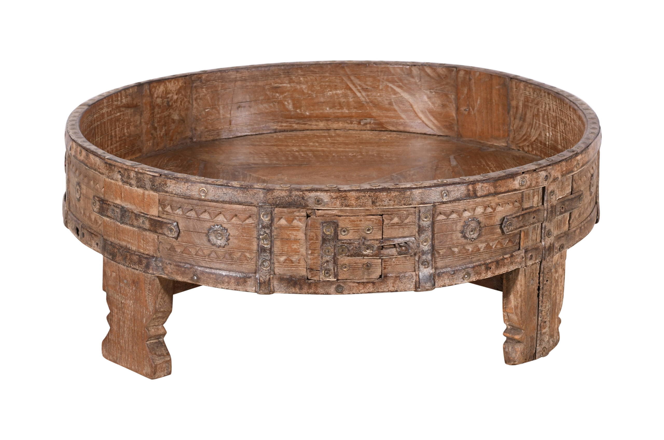 Antique Indian Teak Wood Chakki Grinder Coffee Table - Jardinopia Ltd
