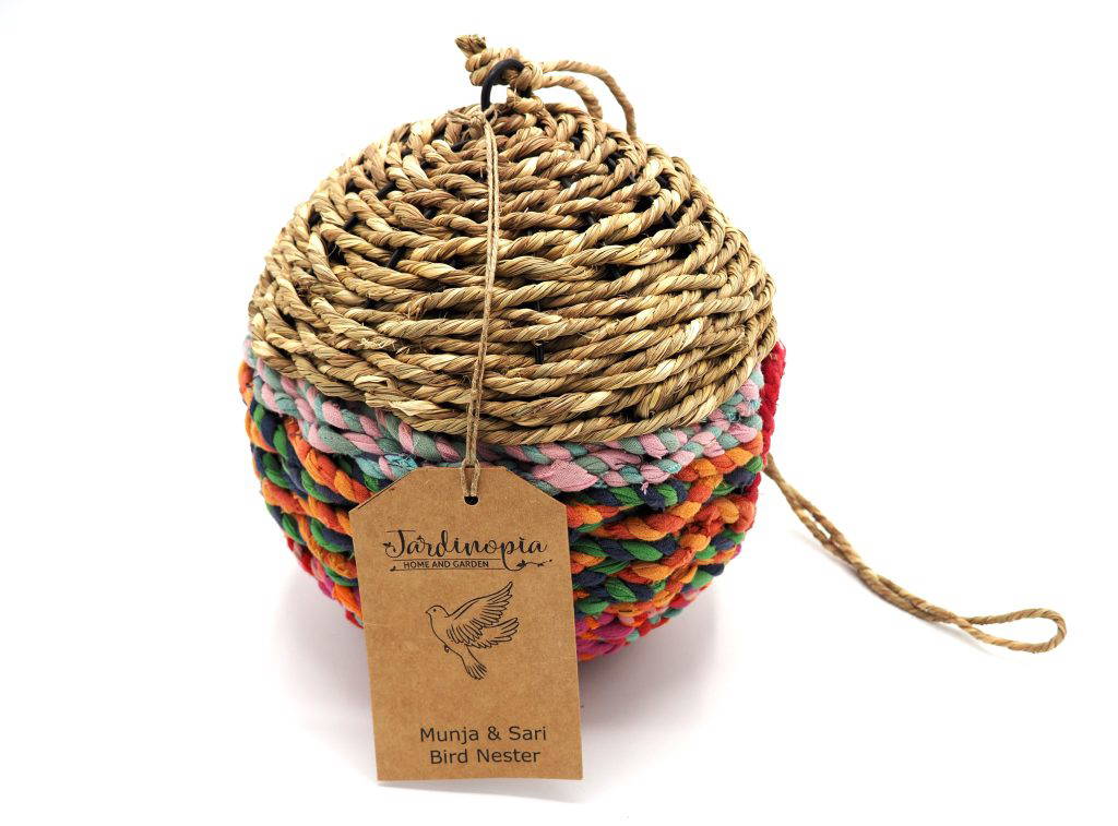Munja And Reclaimed Sari Fabric Bird Nester - Jardinopia Ltd