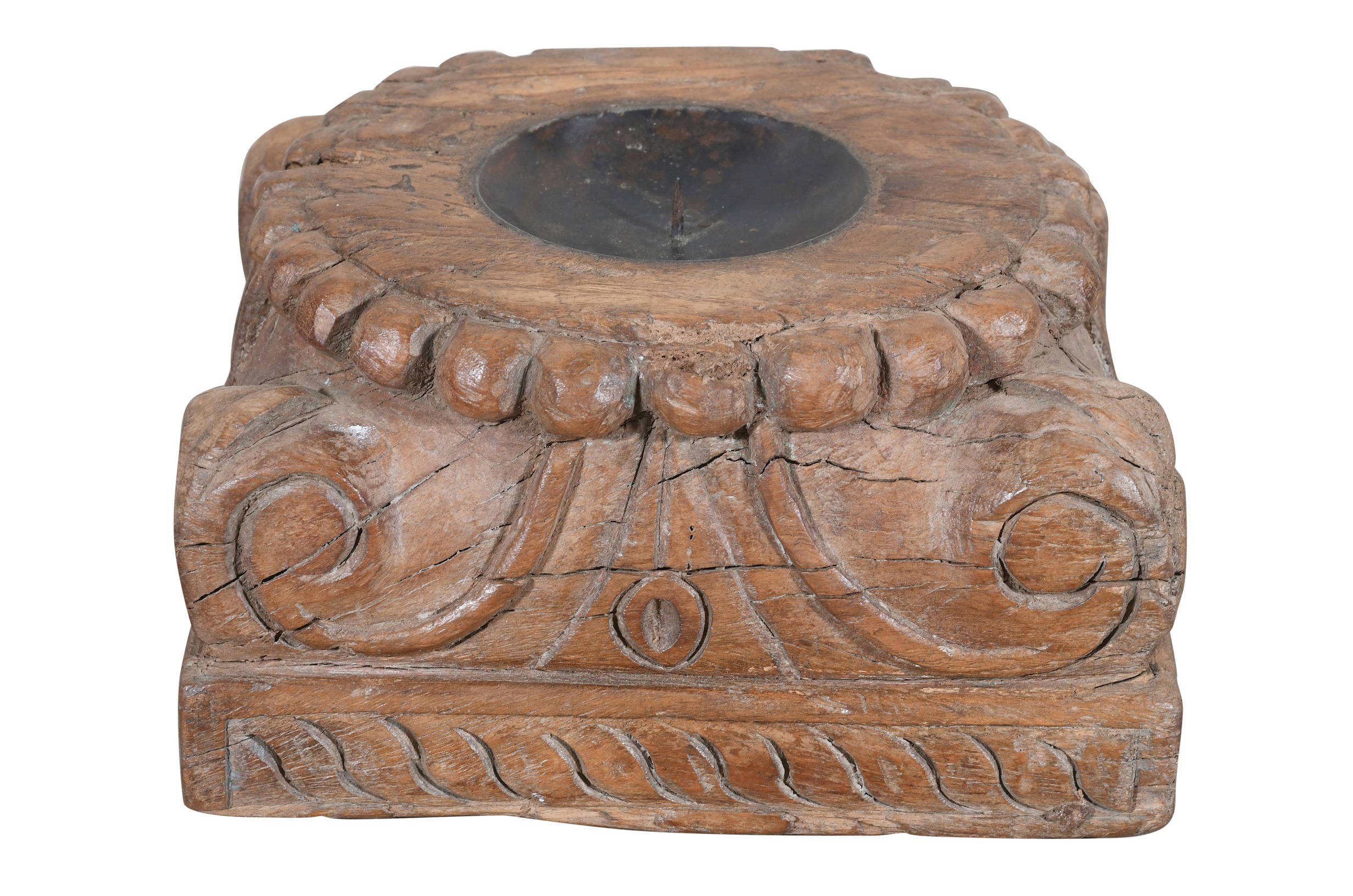 Antique Indian Teak Wood Pillar Base Candle Holder - Jardinopia Ltd
