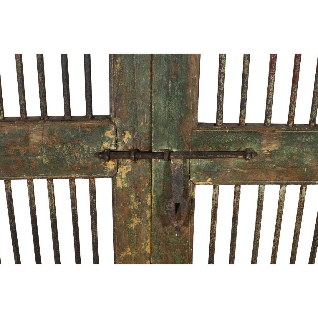 Antique olive green Indian jali door - Jardinopia Ltd